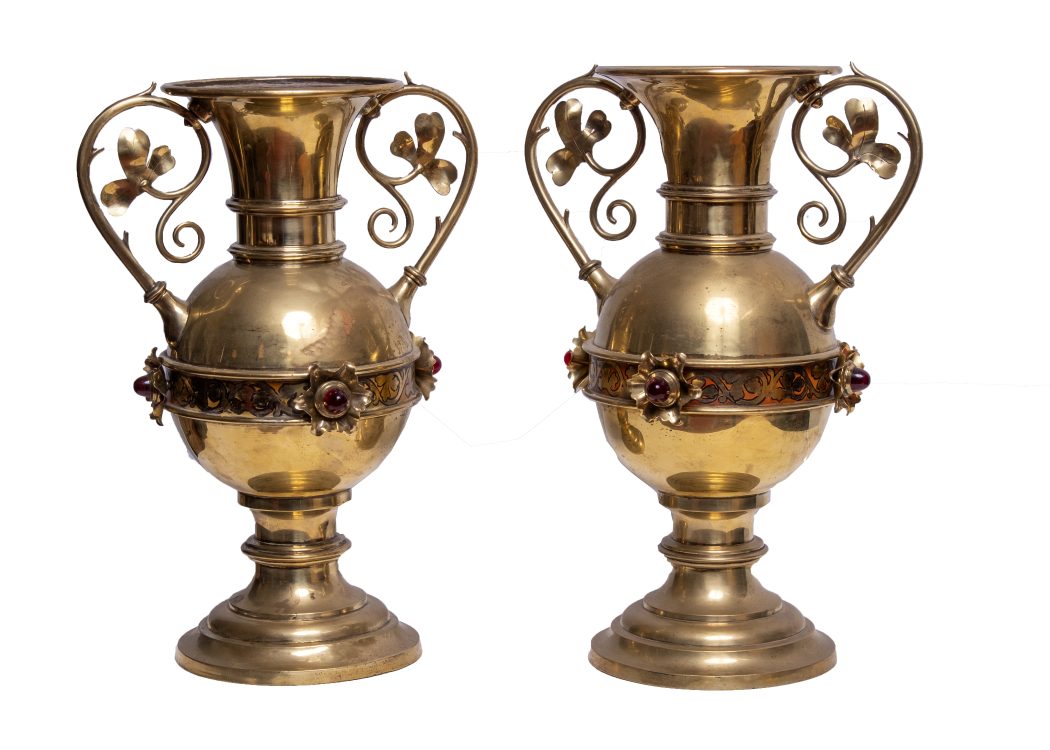 A pair of Gothic Revival brass altar vases - Paul Reeves